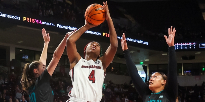 Boston four double-doubles from tying Gamecocks’ all-time mark